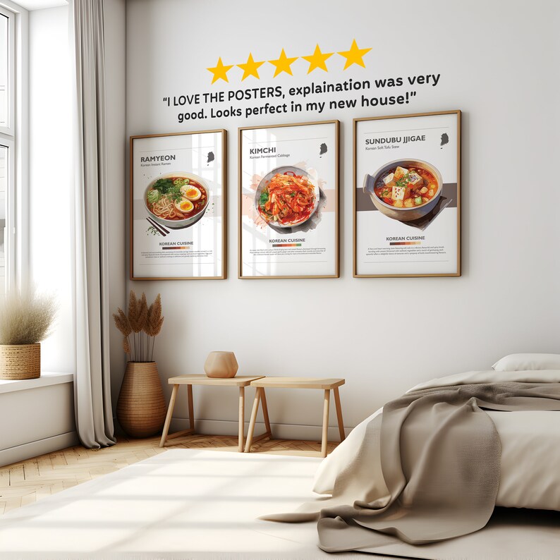 Set of 3 Minimalist Korean Food Poster Bundle | Wall Art Decor ...