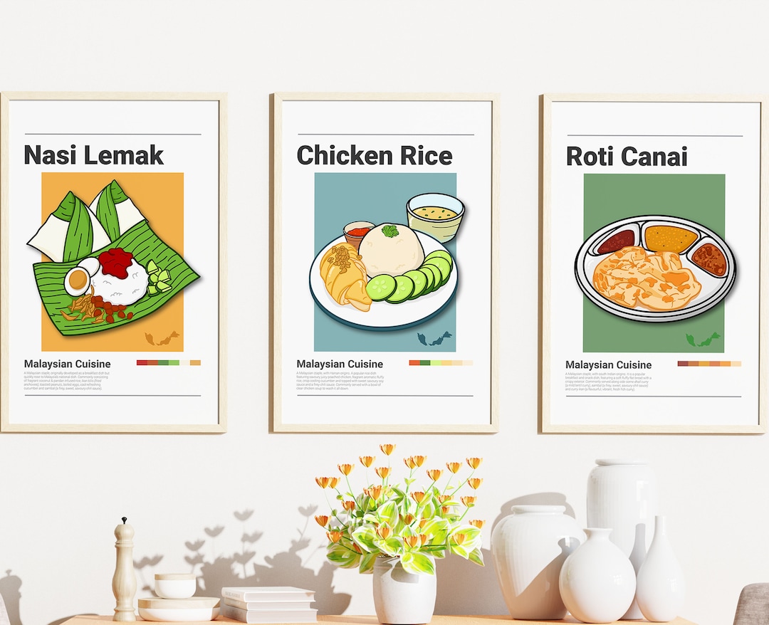 Malaysia Food Poster Bundle | Set of 3 | Wall Art Decor | Minimalist ...