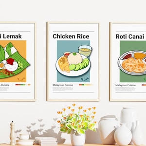 Malaysia Food Poster Bundle | Set of 3 | Wall Art Decor | Minimalist ...
