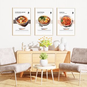 Set of 3 Minimalist Korean Food Poster Bundle | Wall Art Decor ...
