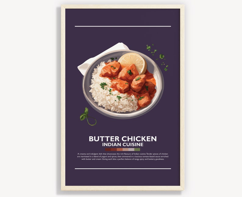 BUTTER CHICKEN POSTER | Minimalist Indian Butter Chicken Wall Art Decor ...