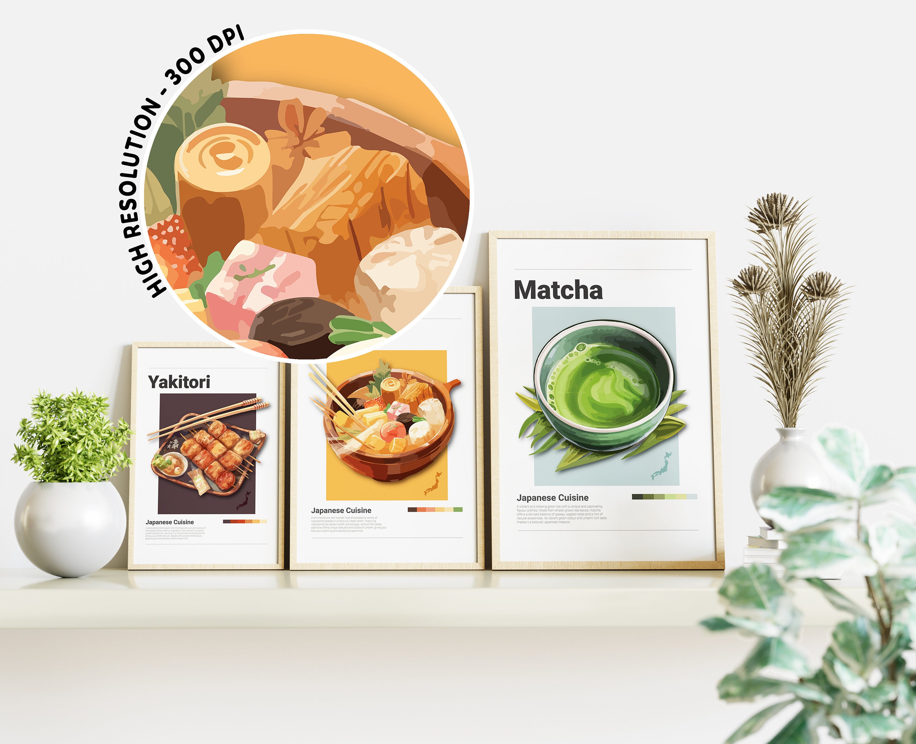 Japanese Food Poster Bundle Set of 3 Wall Art Decor Minimalist Digital ...