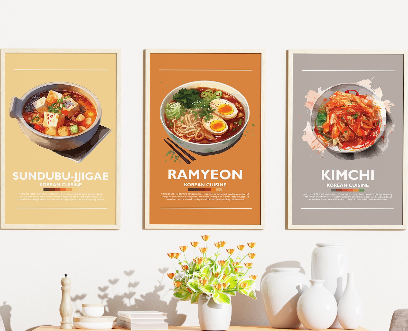 Set of 3 Minimalist Korean Food Poster Bundle | Wall Art Decor ...