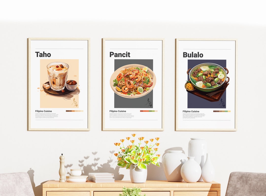 Set of 3 Minimalist Philippines Food Poster Bundle Wall Art Decor ...