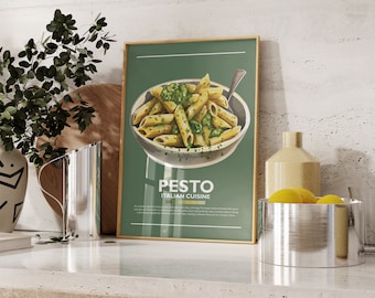 Pesto Pasta Art Print, Pesto Penne Poster, Pesto Wall Art, Italian Food ...