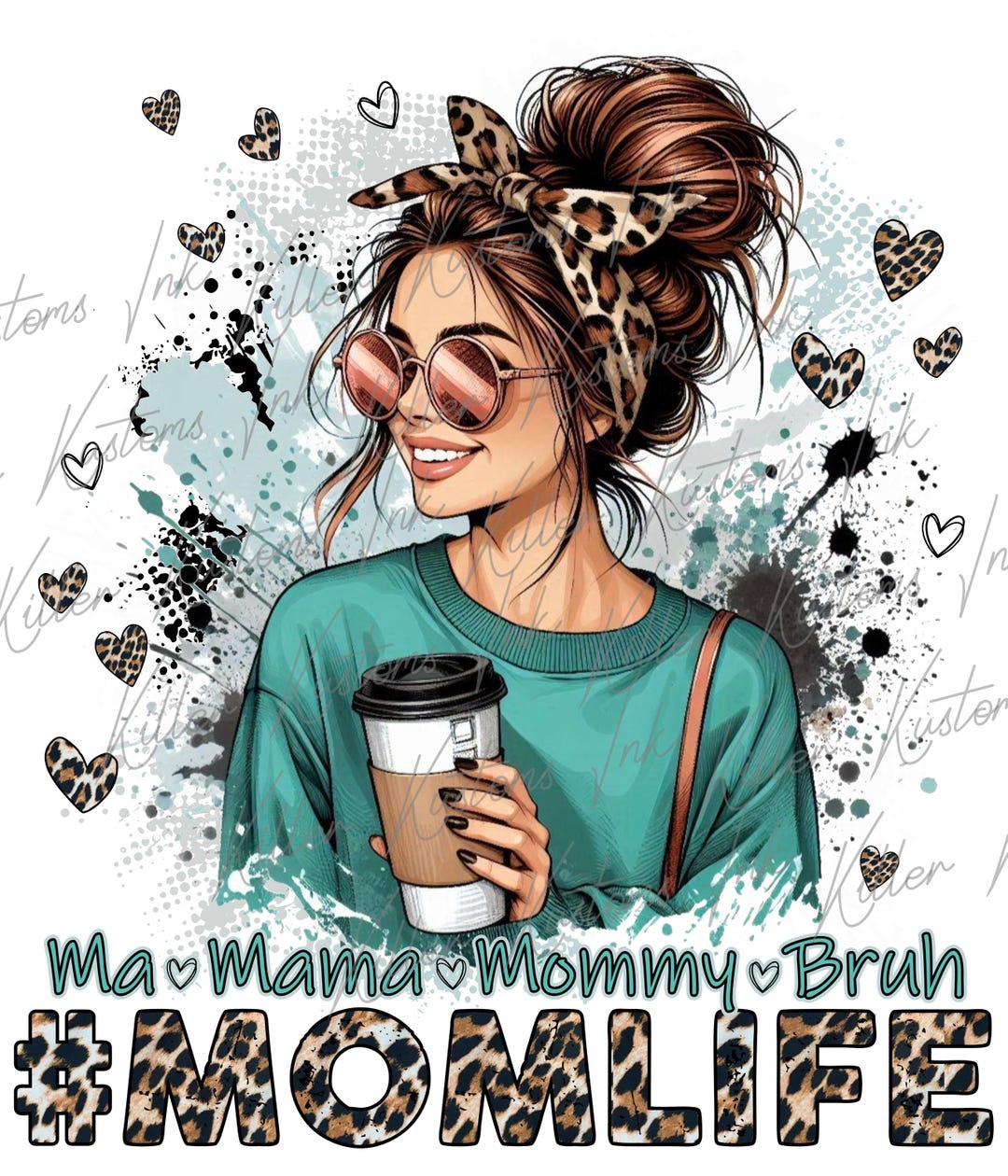 Mom Life Sublimation PNG, Woman's Digital Download, Coffee and Cheetah ...