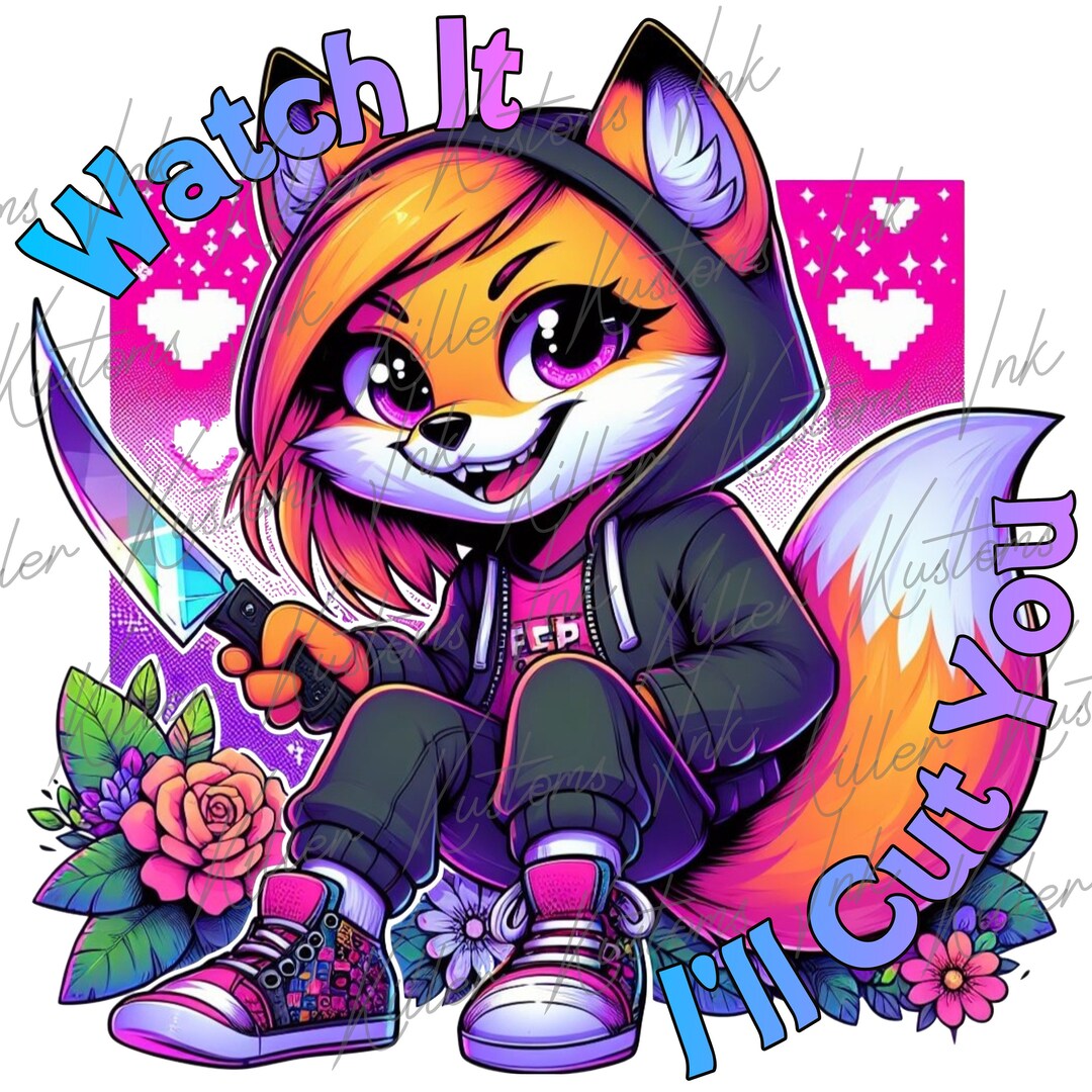 Emo Fox Sublimation PNG, I'll Cut You Digital File, Knife and Flowers ...