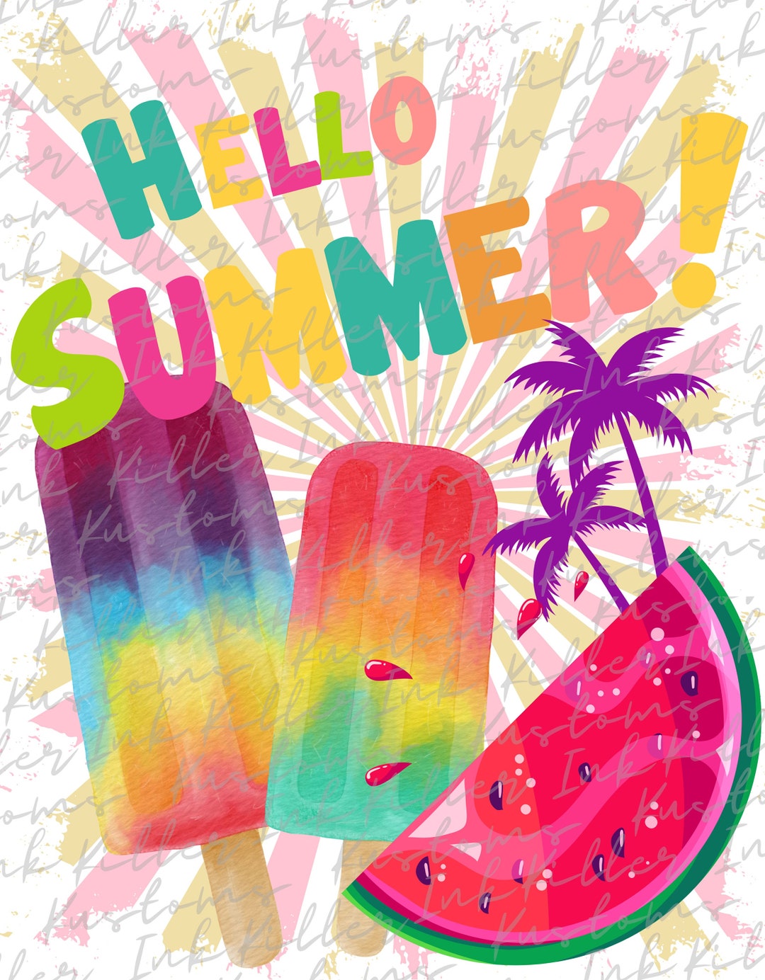 Hello Summer Digital Download, Popsicles and Watermelon Png File, Woman ...