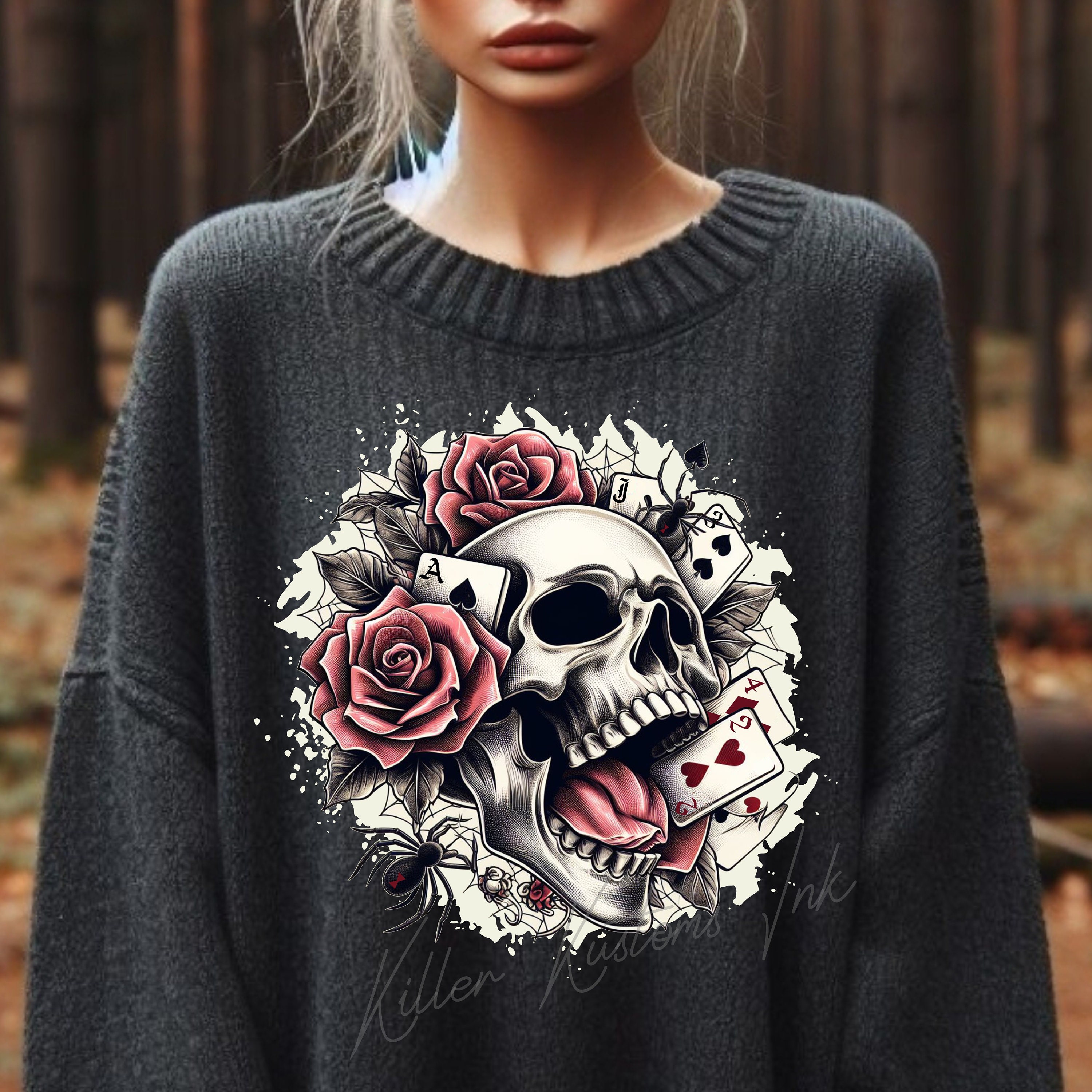 Skull and Playing Cards Digital Design, Spiders and Roses Sublimation ...