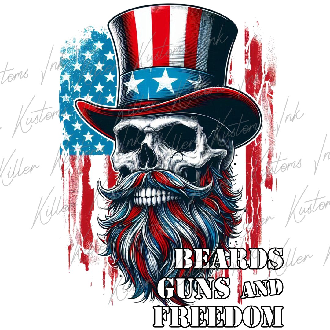 Beards, Guns and Freedom Sublimation PNG, American Flag Skull Digital Download, Red White and ...