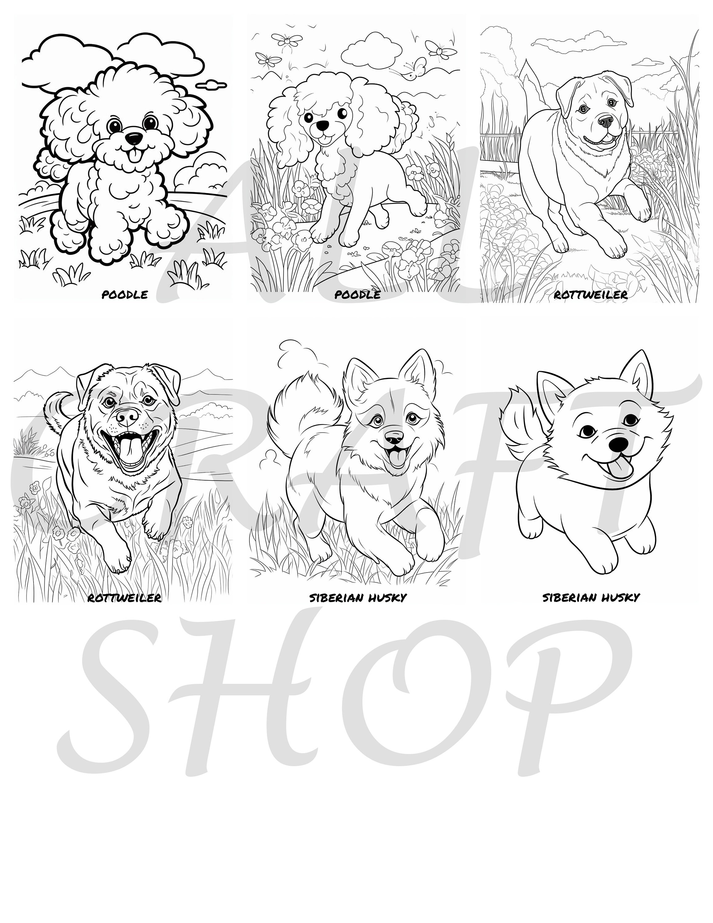 Dog Breed Coloring Book, Kids Instant Download grayscale Coloring Page ...