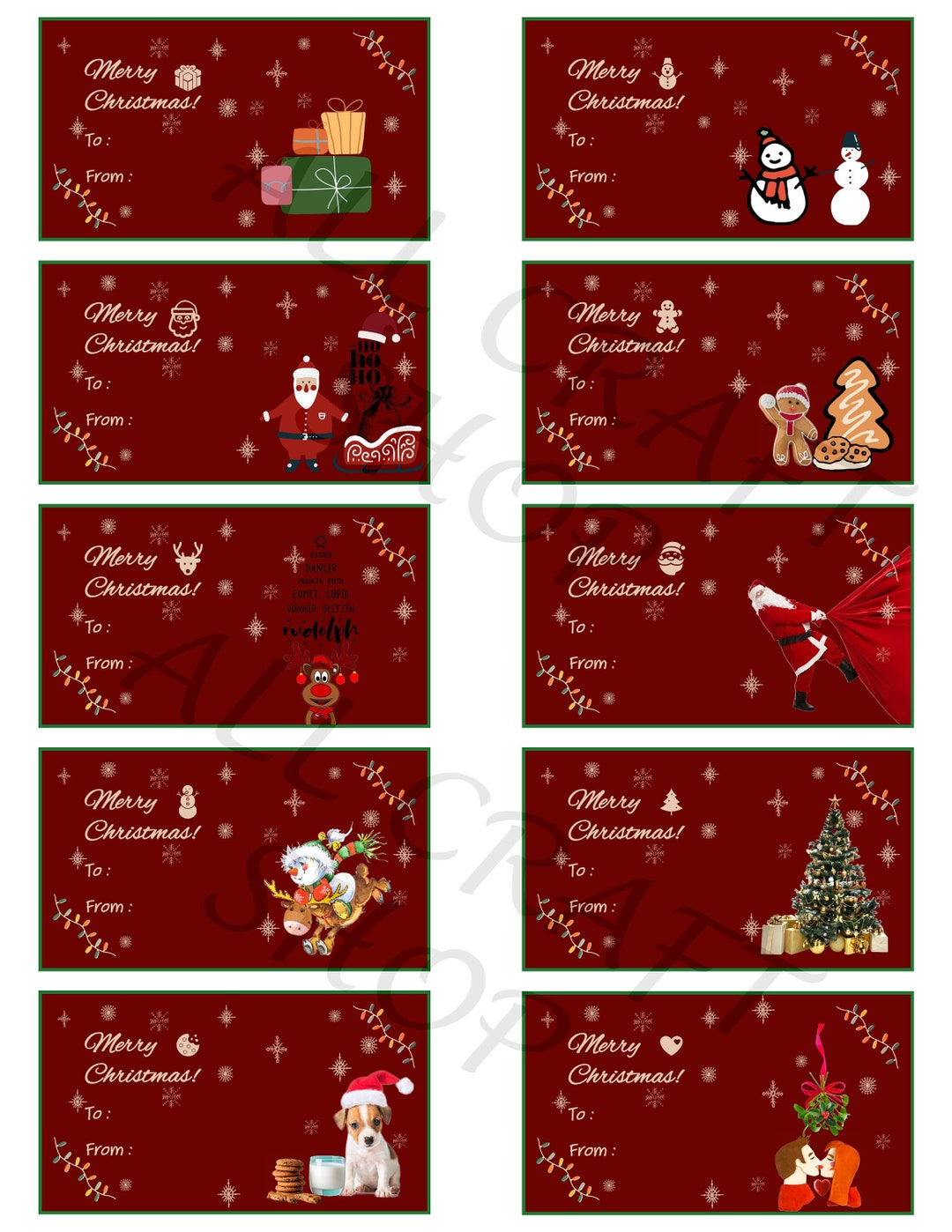 PRINTABLE PDF Png Christmas Gift Tag, INSTANT Download, Holiday Labels ...