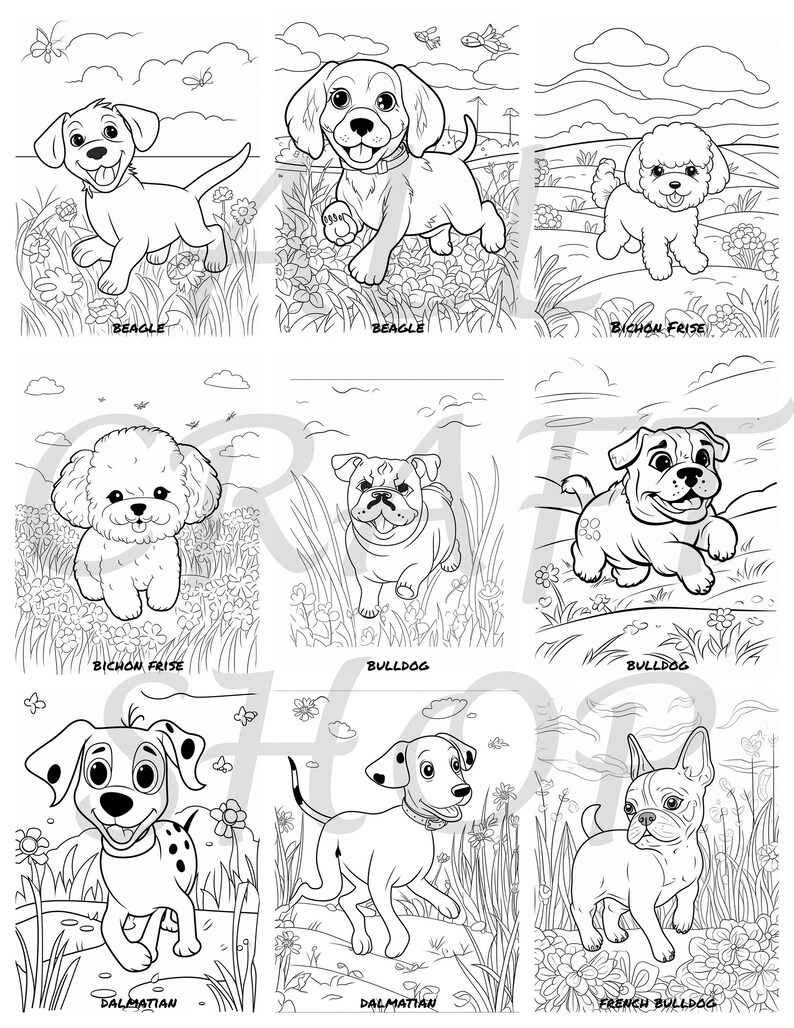 Dog Breed Coloring Book Kids Instant Download grayscale - Etsy