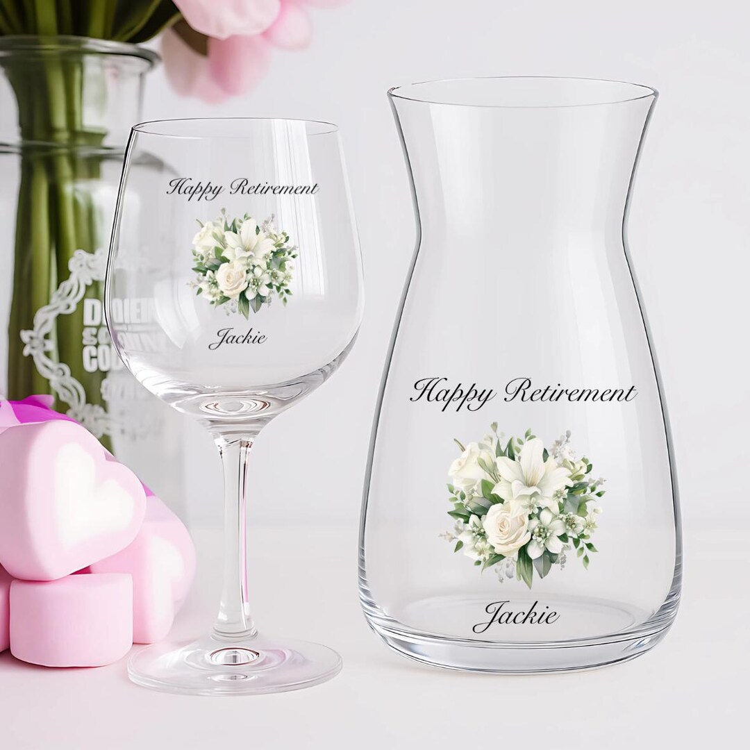Personalised Retirement Wine Glass and Vase Gift Set | Retirement Gift ...
