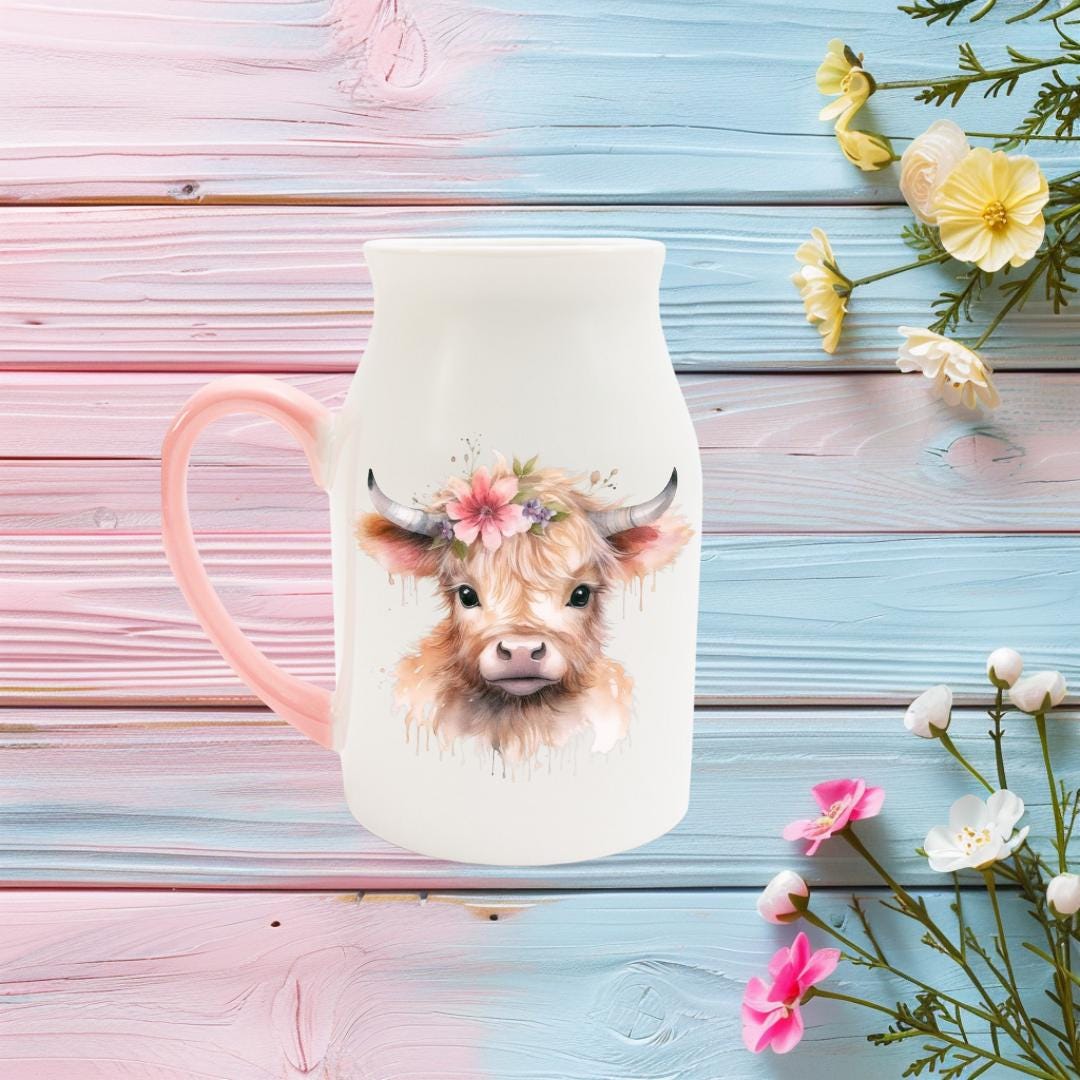 Highland Cow Milk Jug/ Vase Highland Cow Lover Highland Cow Gift ...