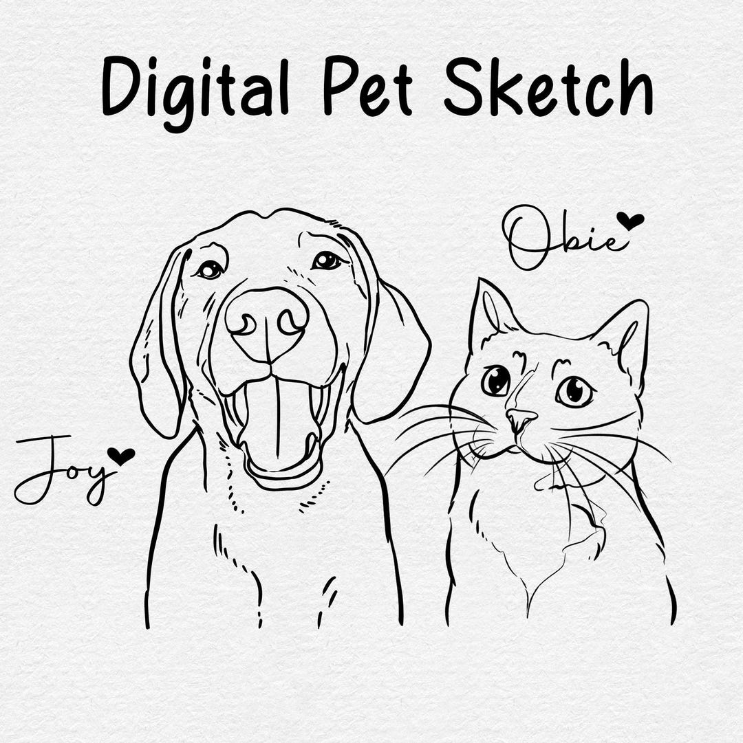 Custom Pet Line Drawing, Digital Pet Outline, Custom Pet Outline ...