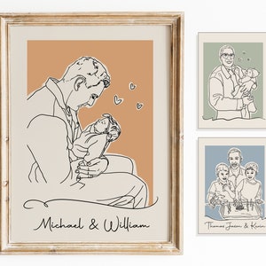 Personalized Line Art, Dad Line Art Portrait, Daddy Drawing From Photo ...