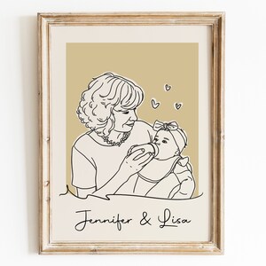 Custom Line Art, Grandma and Kids Line Art, Grandpa Portrait From Photo ...