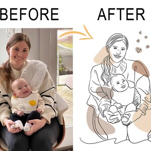 Custom Line Drawing, Mom Line Art Portrait From Photo, Drawing From ...
