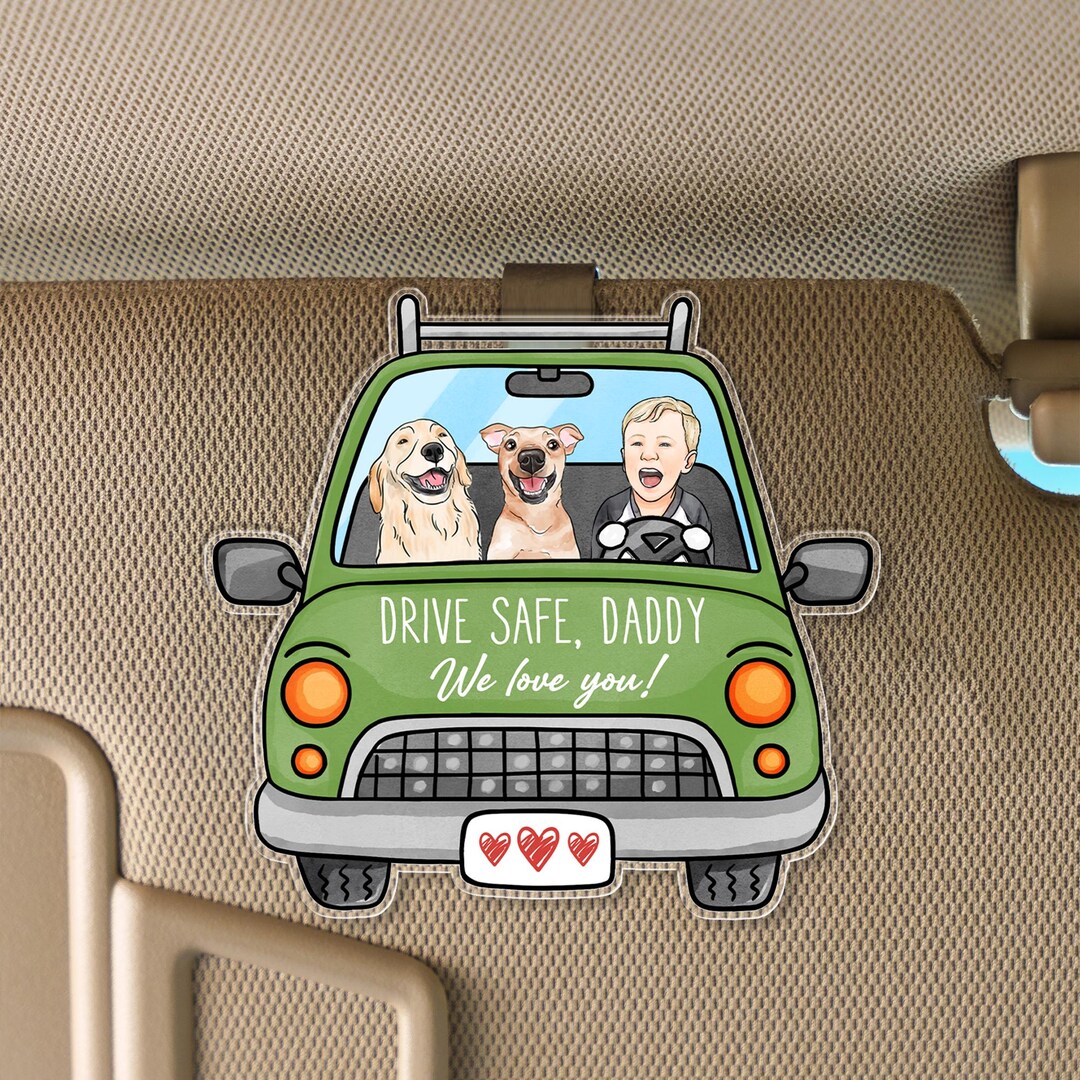 Drive Safe Daddy Car Hanger, Personalized Photo Wooden Car Visor Clip ...