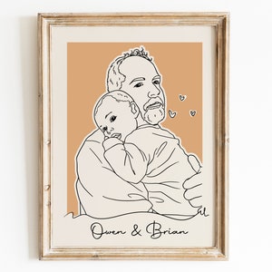 Personalized Line Drawing, Grandpa Line Drawing From Photo, Grandpa and ...