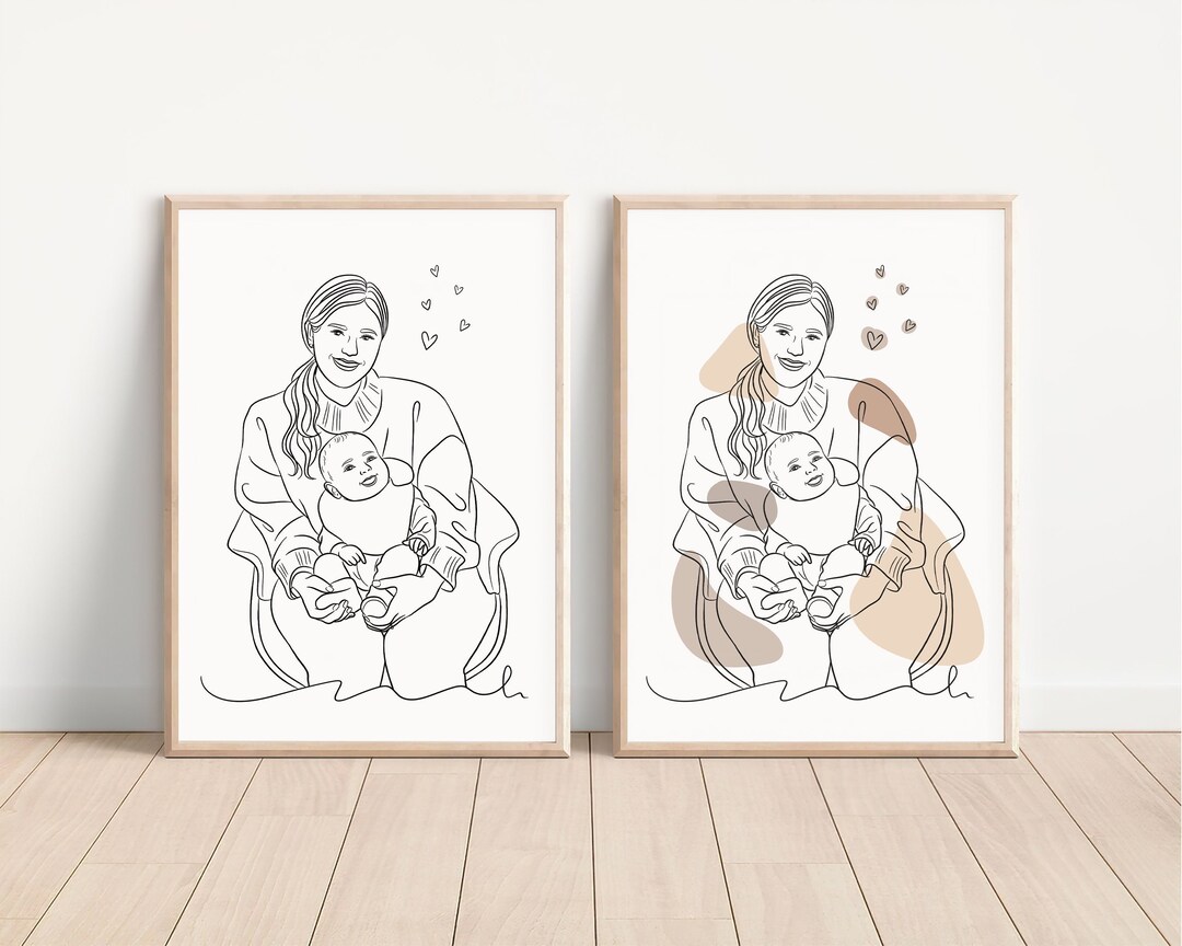 Custom Line Drawing, Mom Line Art Portrait From Photo, Drawing From ...