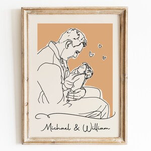 Personalized Line Art, Dad Line Art Portrait, Daddy Drawing From Photo ...