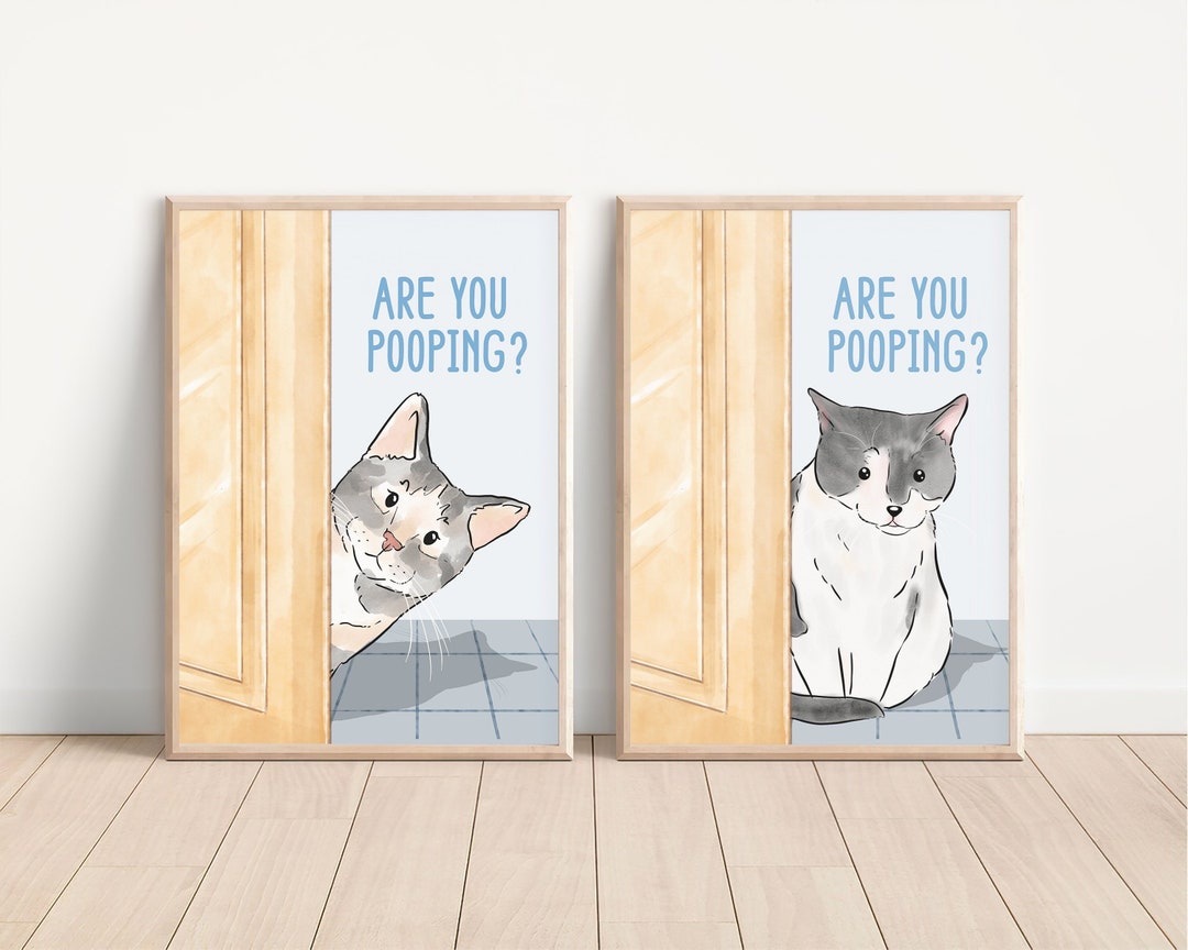 Custom Pet Portrait, Funny Posters Pooping Print, Are You Pooping Cat ...