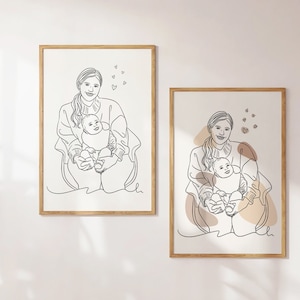 Custom Line Drawing, Mom Line Art Portrait From Photo, Drawing From ...