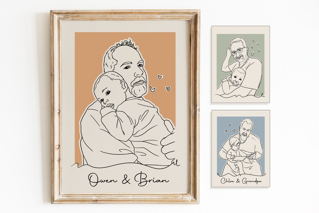 Custom Line Art, Grandma and Kids Line Art, Grandpa Portrait From Photo ...