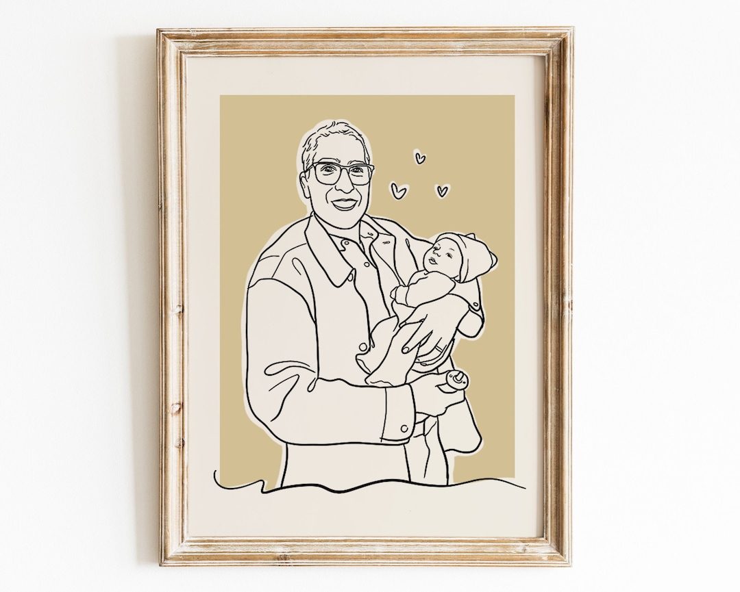 Personalized Line Art, Dad Line Art Portrait, Daddy Drawing From Photo ...