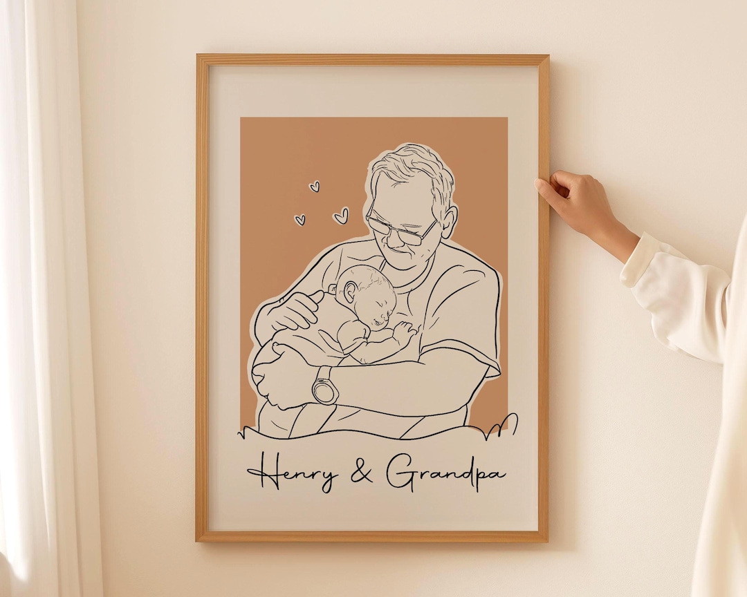 Personalized Line Drawing, Grandpa Line Drawing From Photo, Grandpa and ...