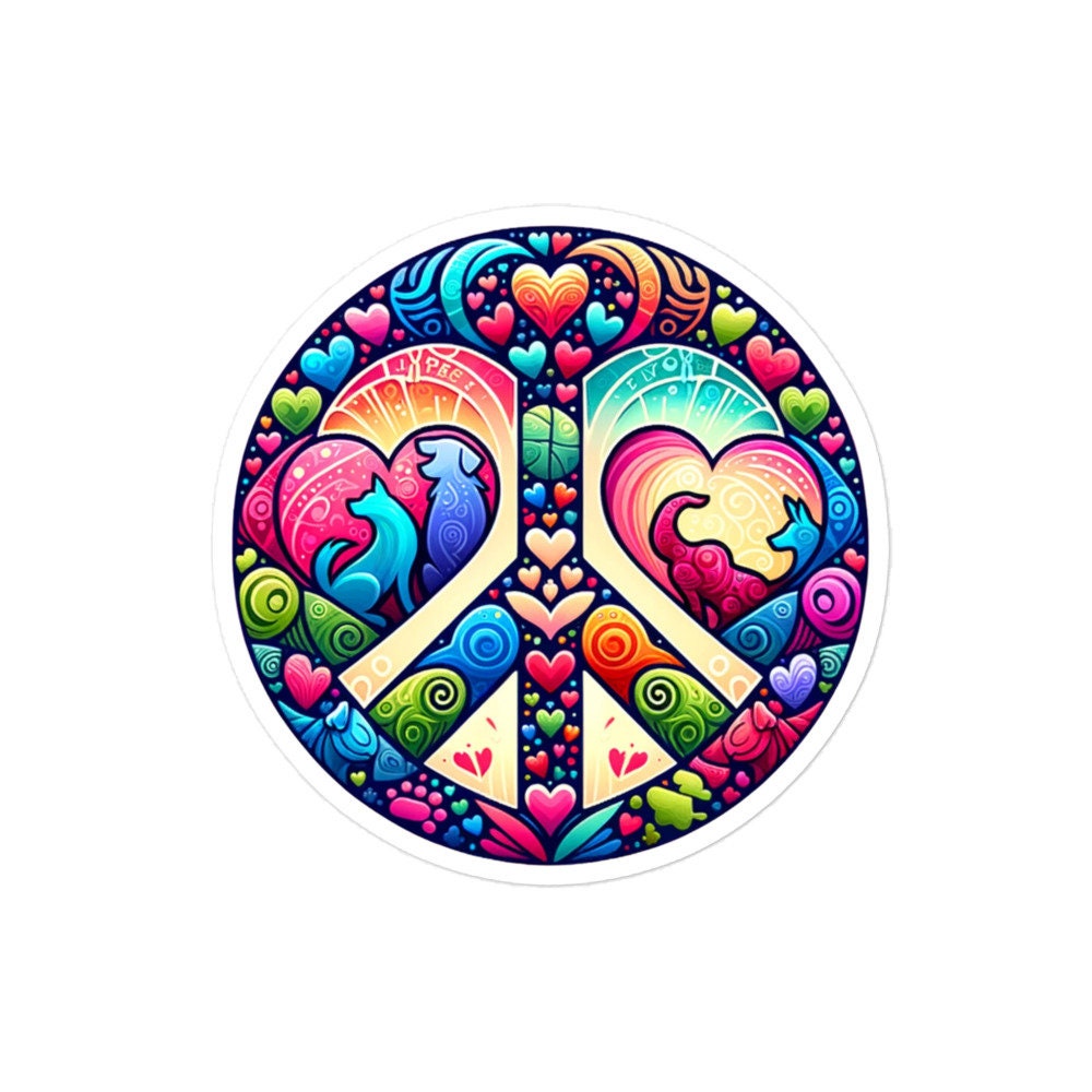 Psychedelic 'peace, Love, Dogs' Sticker - Groovy Canine Unity Decal - Etsy