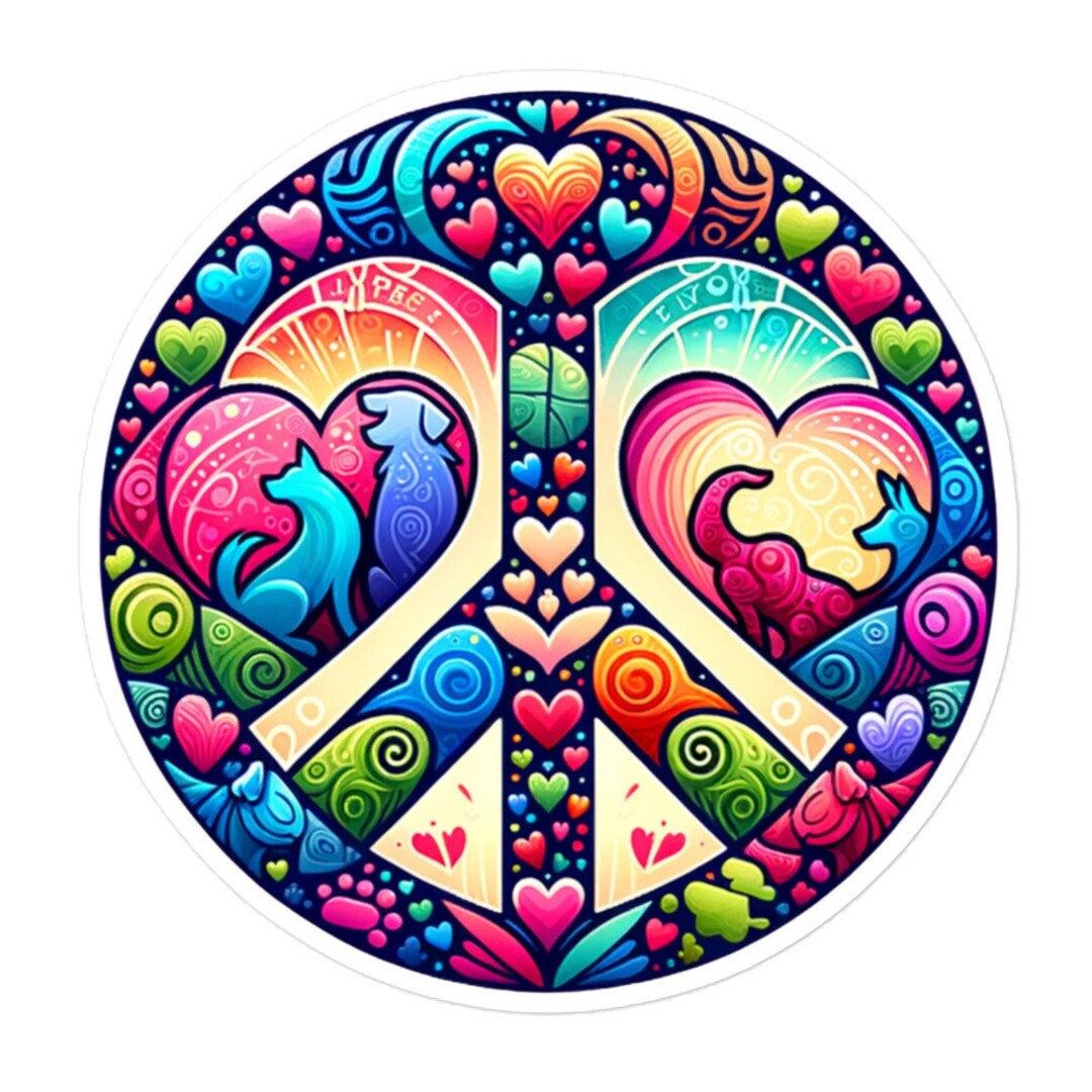Psychedelic 'peace, Love, Dogs' Sticker - Groovy Canine Unity Decal - Etsy