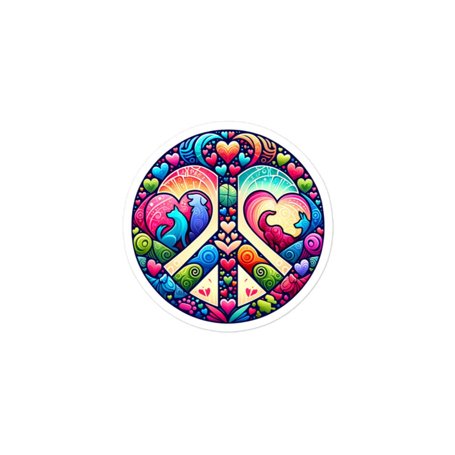 Psychedelic 'peace, Love, Dogs' Sticker - Groovy Canine Unity Decal - Etsy