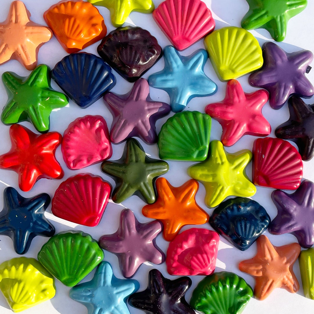 Seashell Crayons, Starfish Crayon, Beach Party, Mermaid Favors, Shell ...
