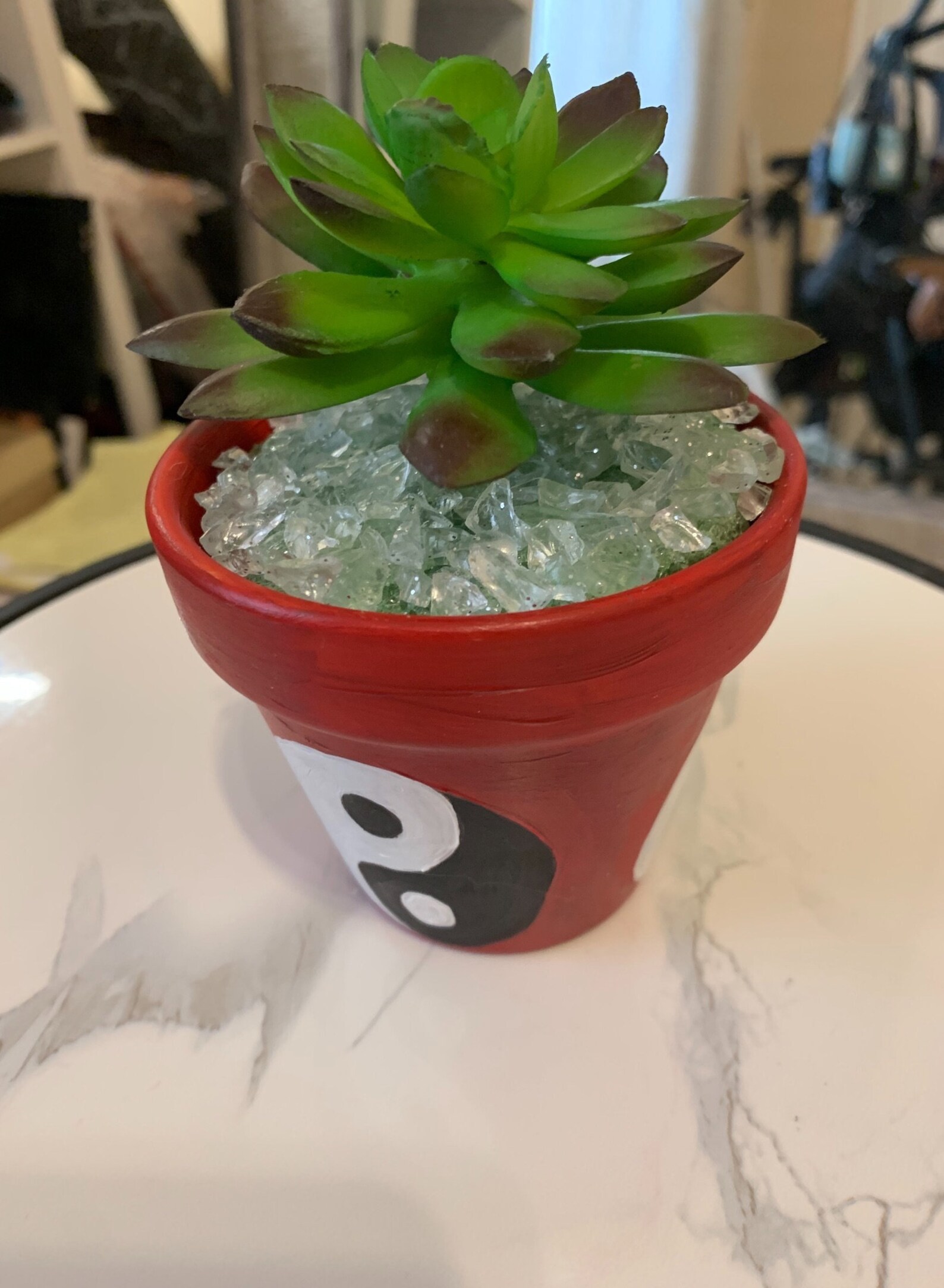 Flower Pot With Acrylic Painting of Ying Yang and Little Succulant - Etsy
