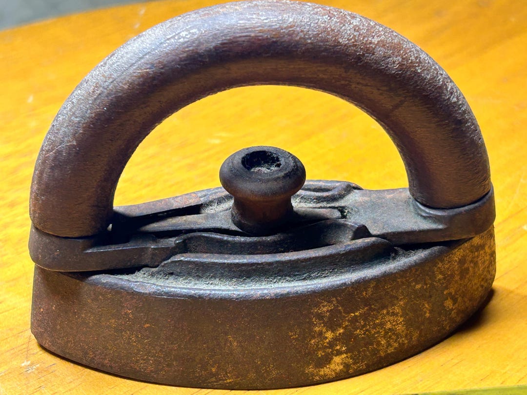 Antique Small Wood Cook Stove Sad Iron With Old Curved Wooden ...
