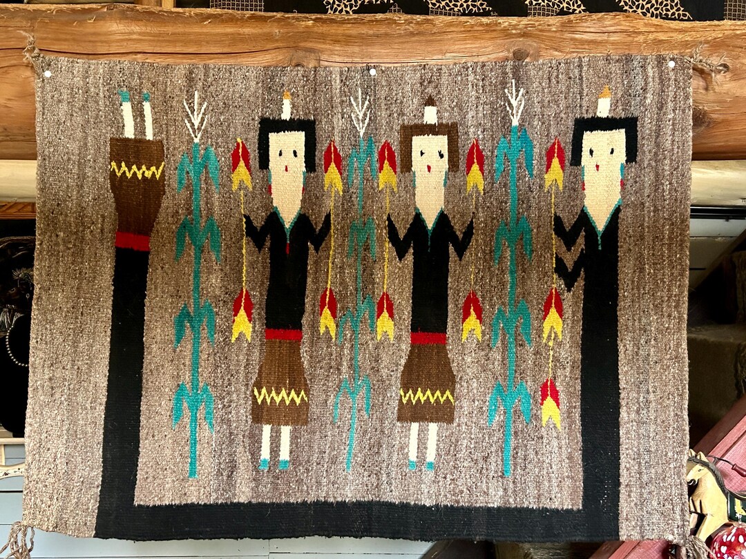 Navajo Yei Weaving Native American Indian Textile Rug Blanket Wall Art ...