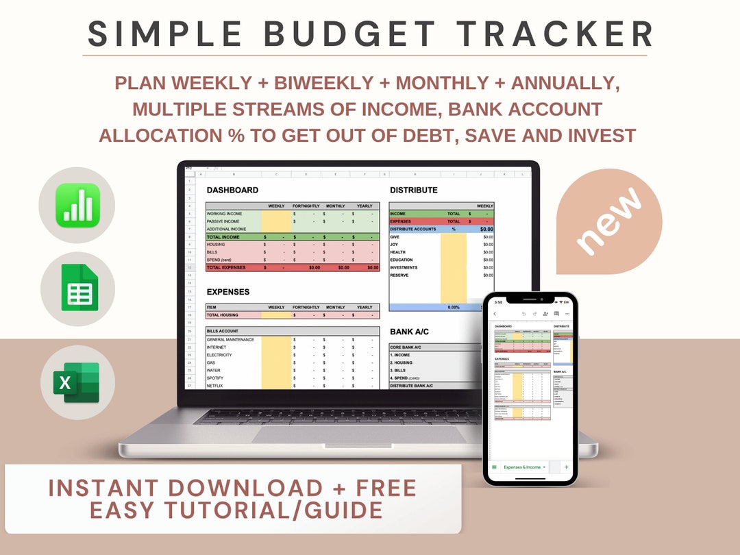Easy Weekly, Biweekly, Monthly, Annual Budget Planner Spreadsheet ...
