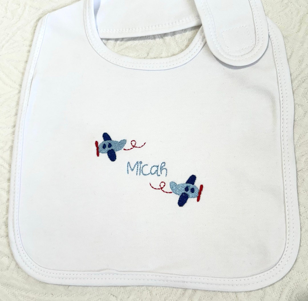 Personalized Embroidered Baby Boy Airplane Baby Bib, Burp Cloth ...
