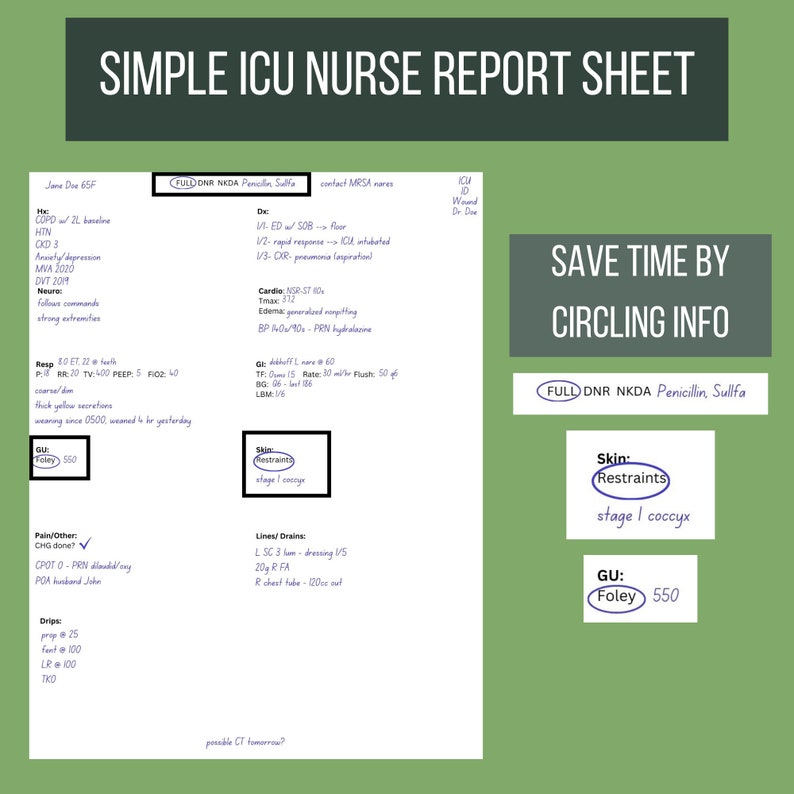 Simple ICU Nurse Report Sheet - Etsy