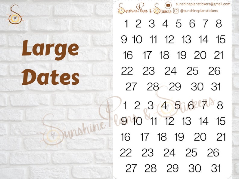 Date Stickers: Large & Small Planner Stickers - Etsy