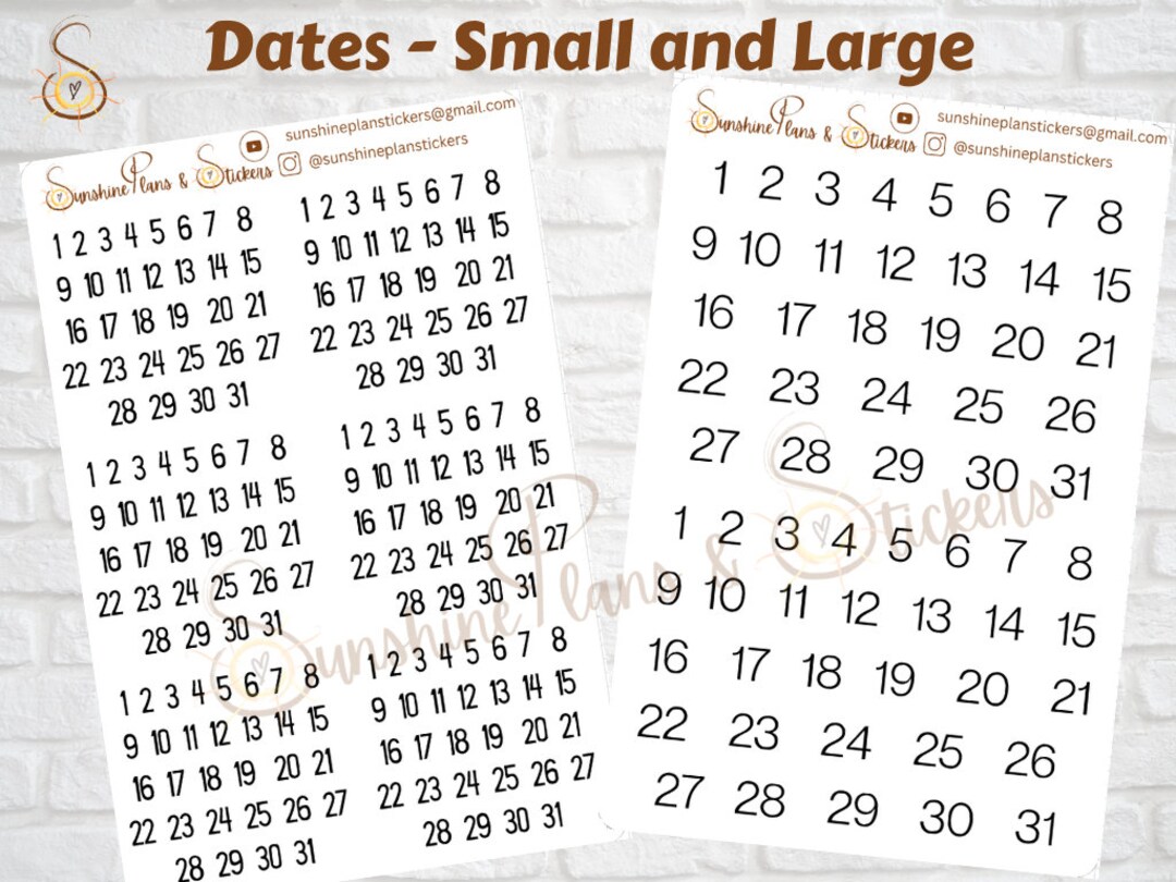 Date Stickers: Large & Small Planner Stickers - Etsy