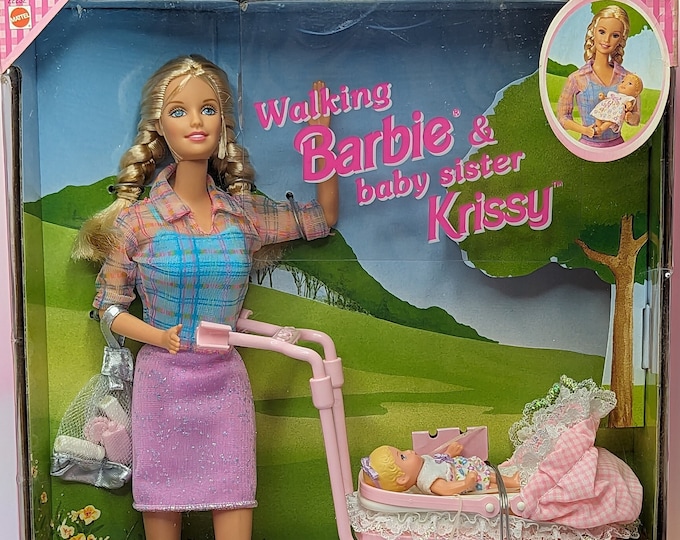 Walking Barbie & Baby Sister Krissy Dolls 1999 Mattel #22232 NRFB ...