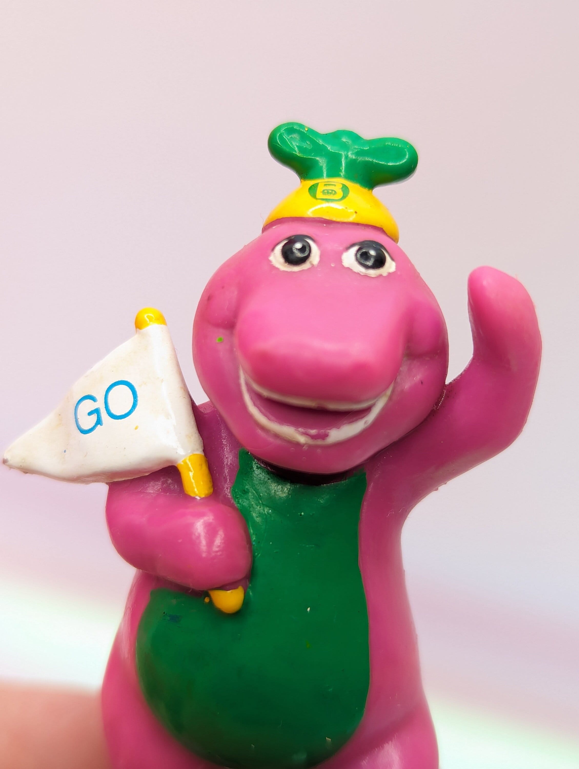 Go Flag Barney Purple Dinosaur PVC Figure 1993 Lyons Group 2.5 Dino ...