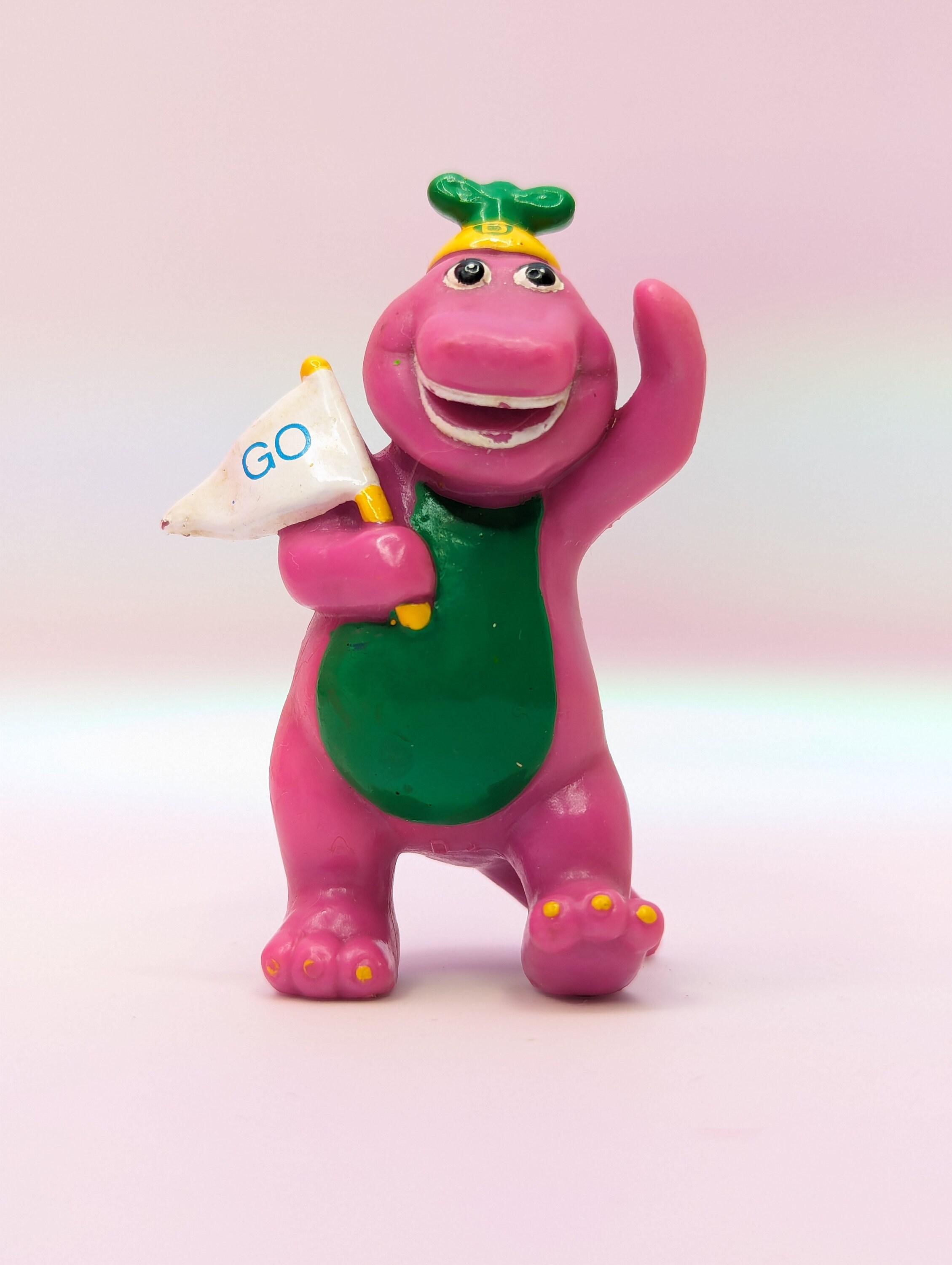 Go Flag Barney Purple Dinosaur PVC Figure 1993 Lyons Group 2.5 Dino ...