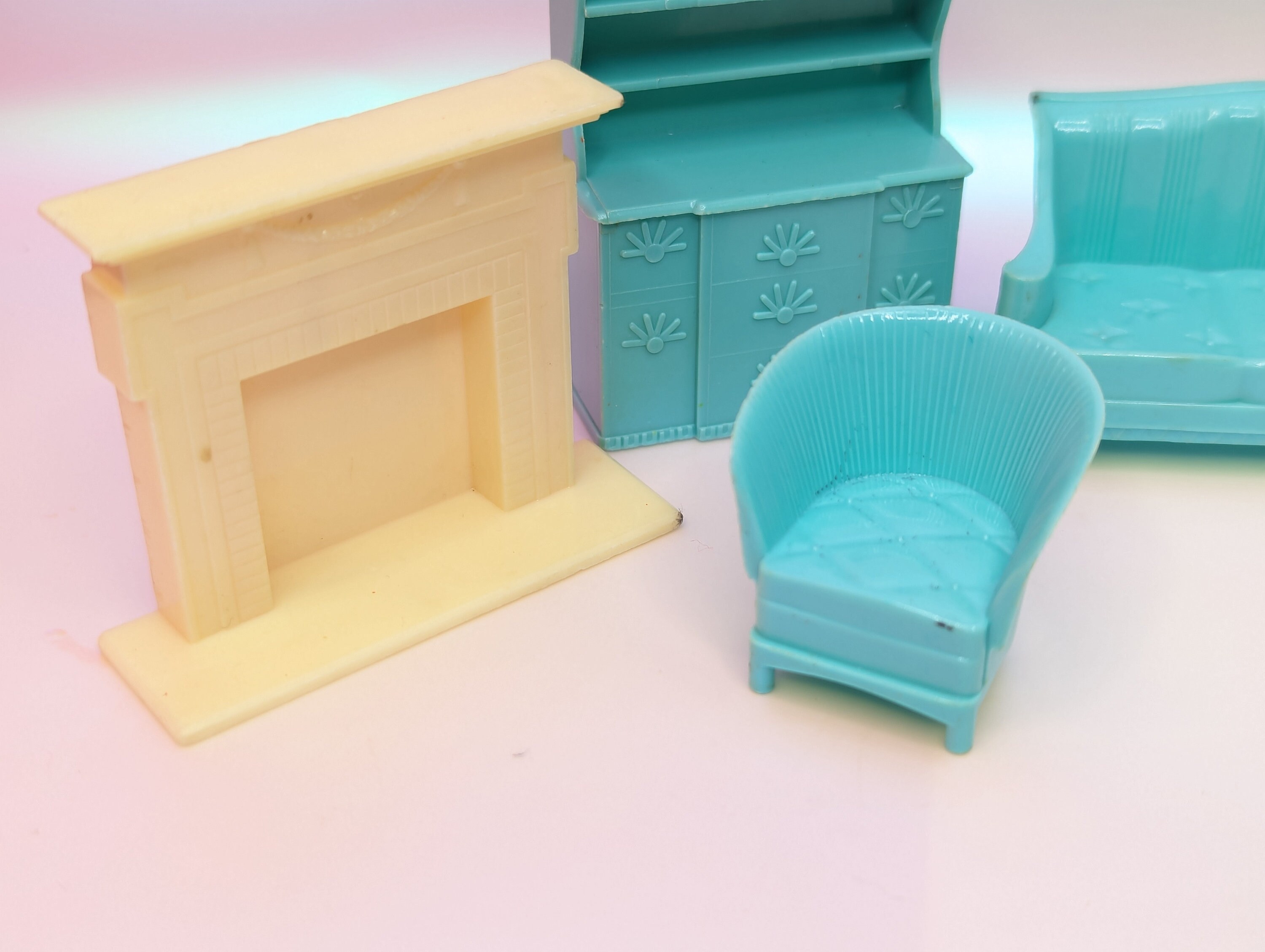 Pyro Miniature Dollhouse Furniture Set Aqua Blue Living Room Furniture ...