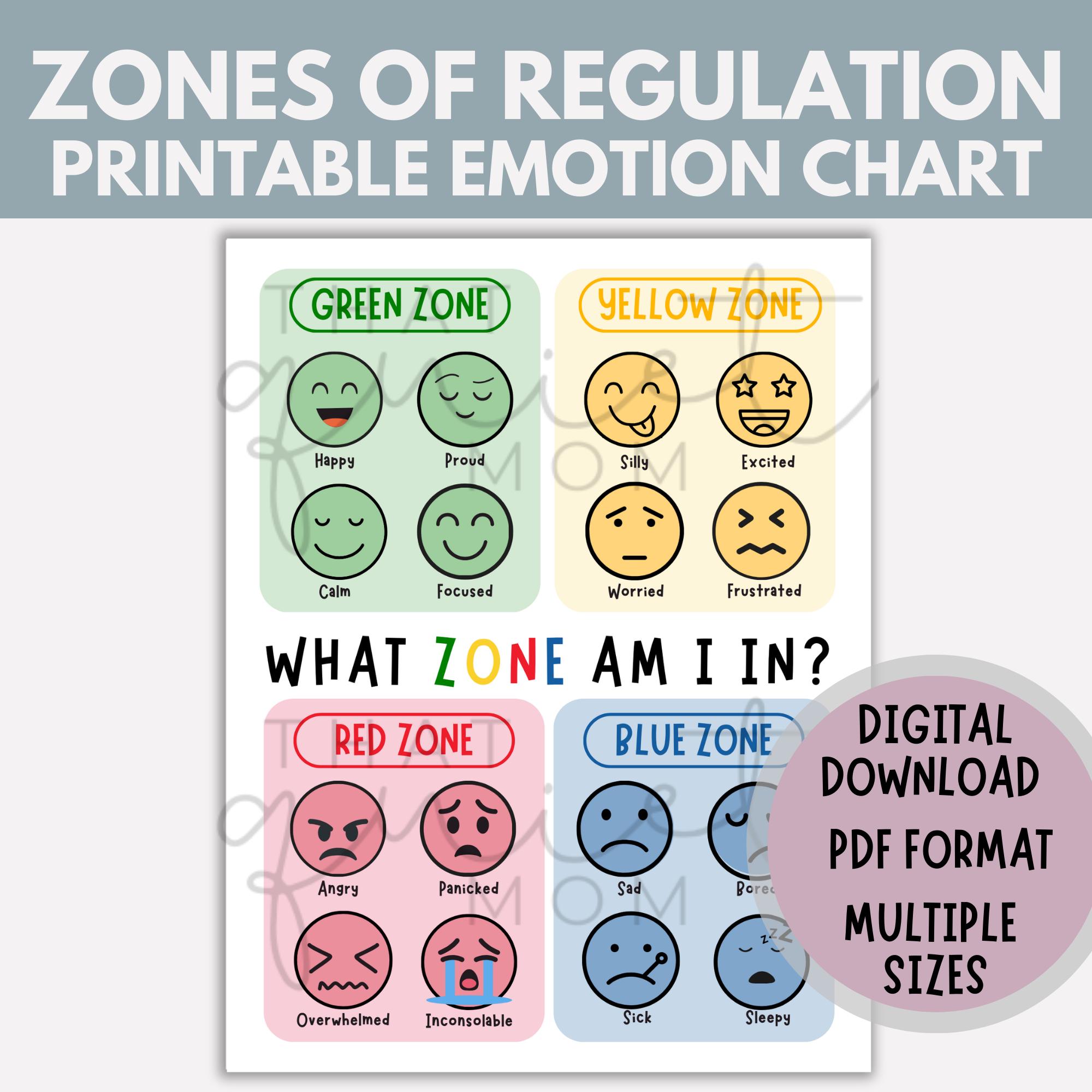 Zones of Regulation Emotions Chart for Kids | Printable Emotional ...