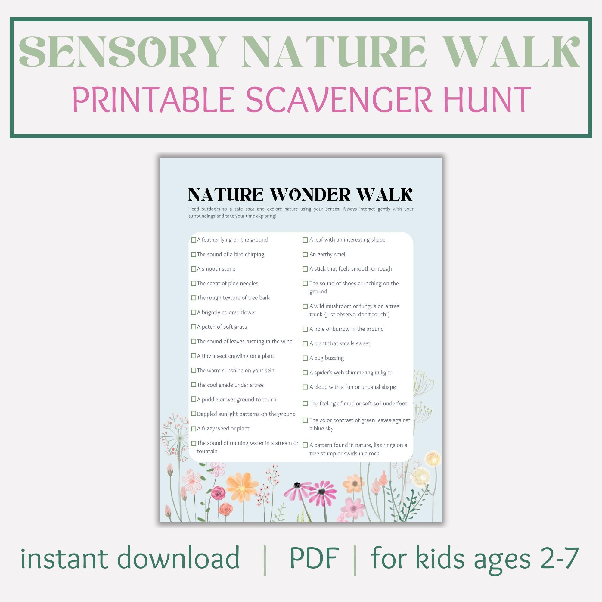 Printable Nature Scavenger Hunt for Kids - Outdoor Sensory Activity ...